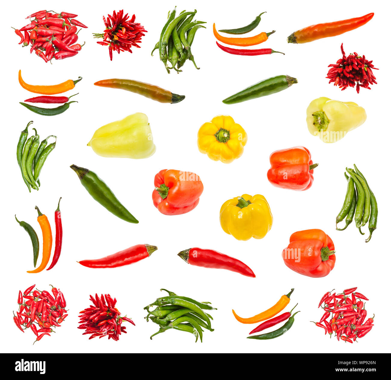 various fresh pepper vegetables isolated on white background Stock ...