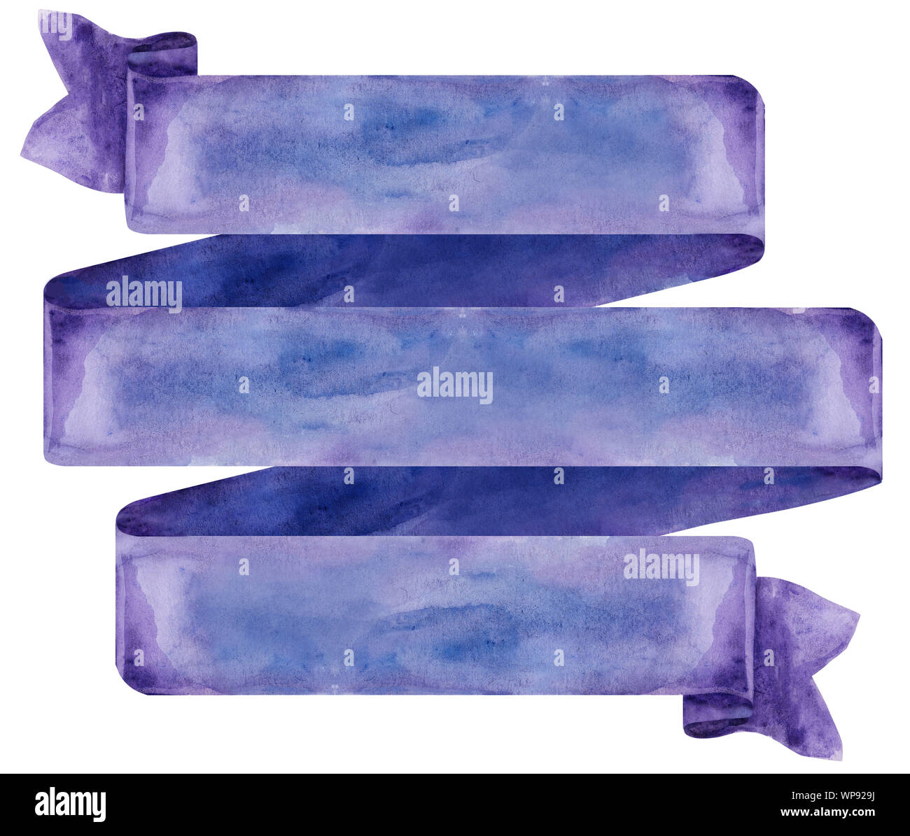Watercolor violet ribbon. Hand painted banners isolated on white ...
