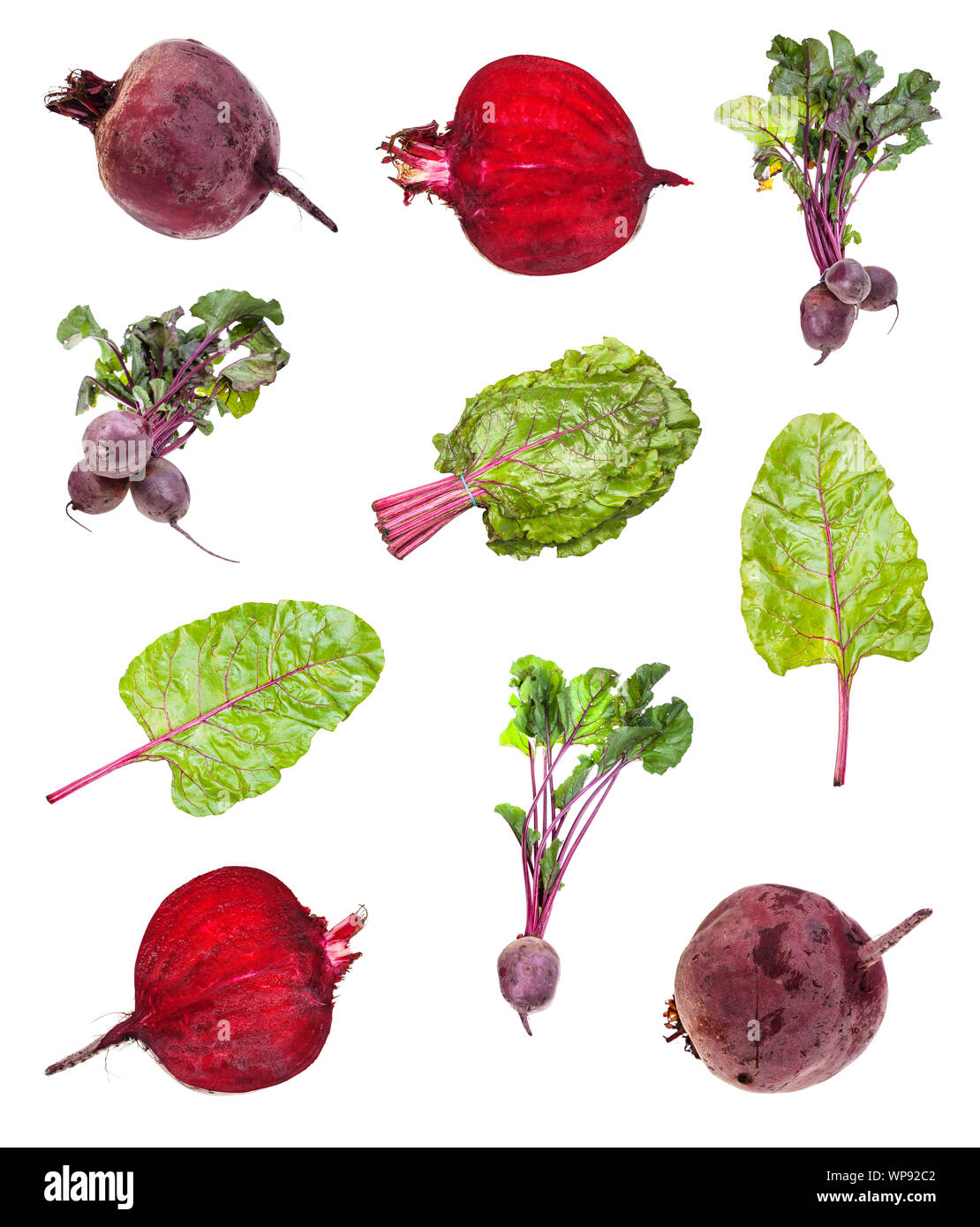 various beet roots and greens isolated on white background Stock Photo ...