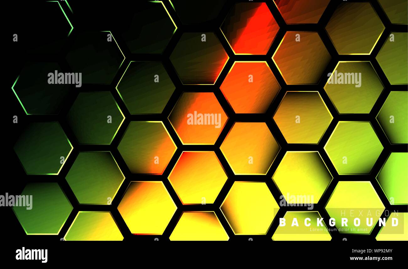 Abstract hexagon gradient colorful light pattern with a dark background ...