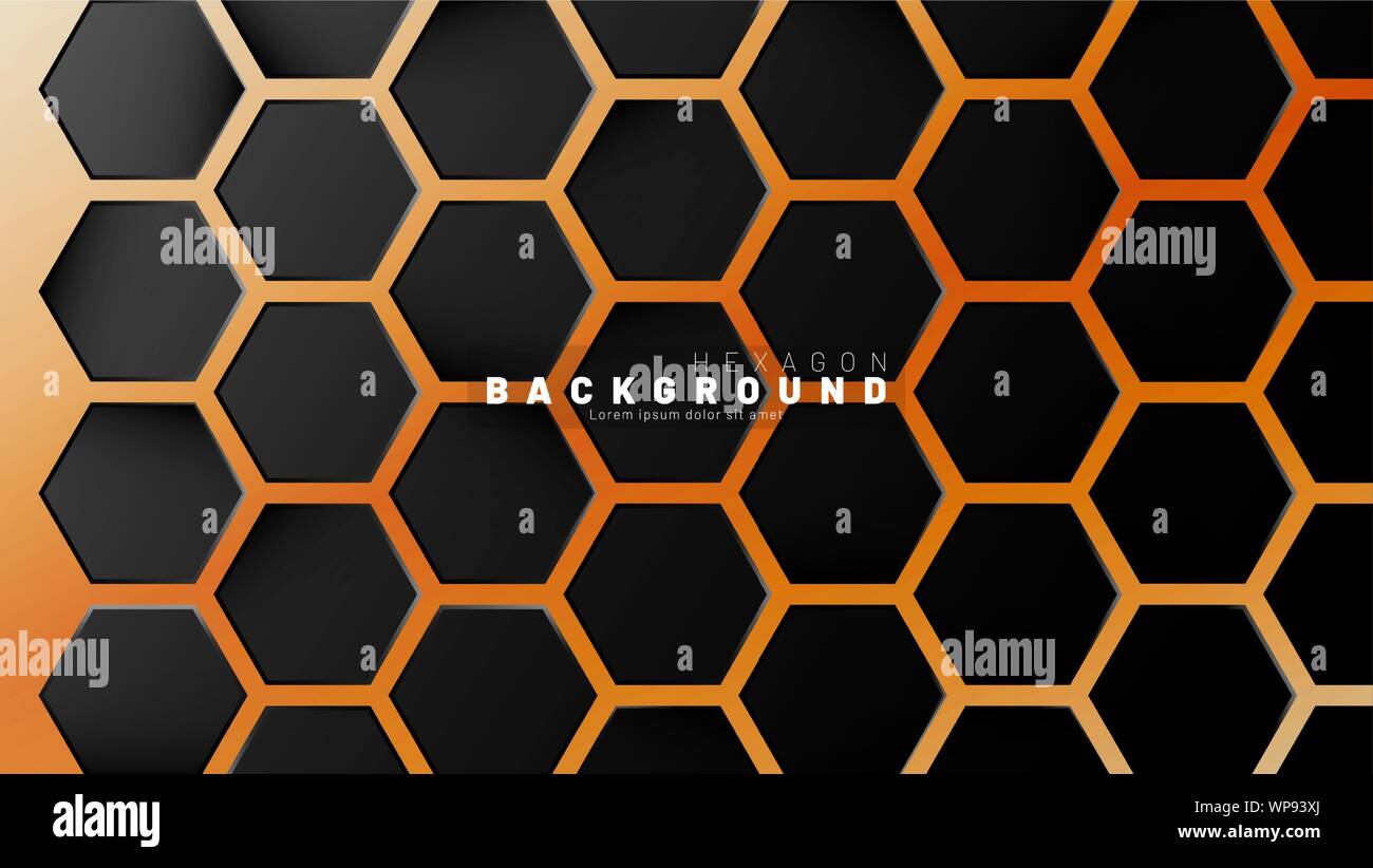 Abstract black hexagon pattern on a technology style of neon gradient background. Honeycomb ...