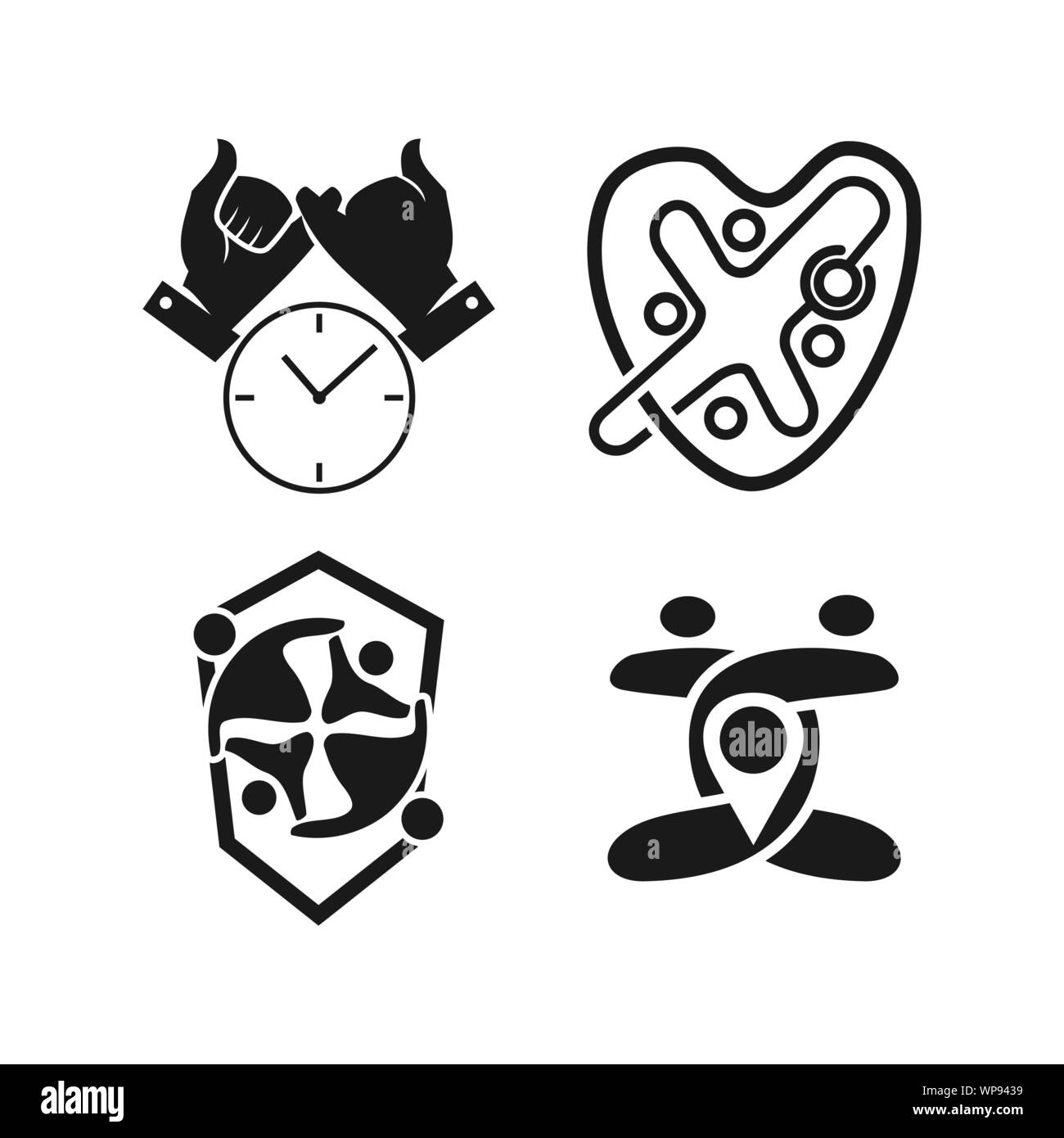 time love location Commitment Teamwork Together Black Logo Stock Vector ...