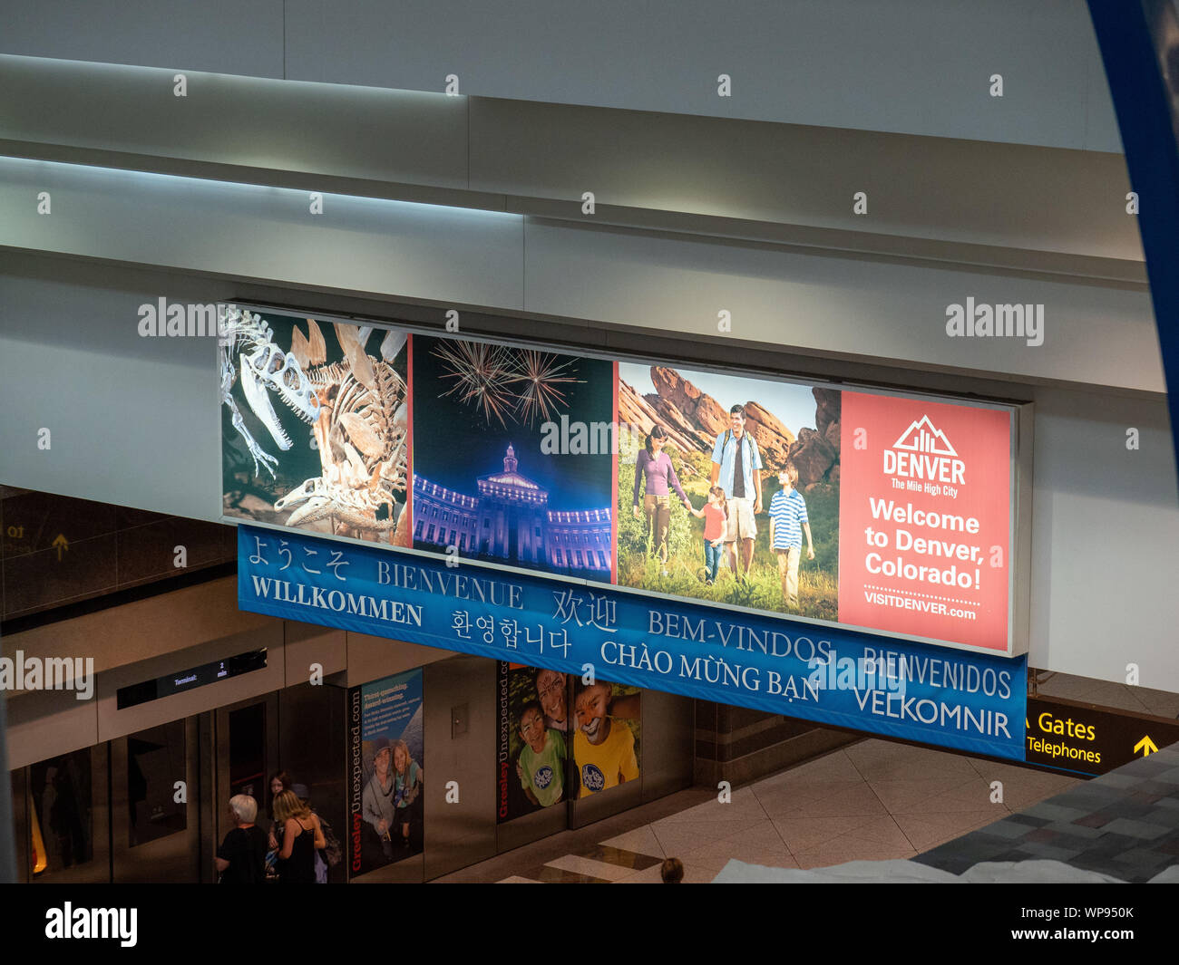 Welcome to Denver, Colorado sign at Denver International Airport DEN ...