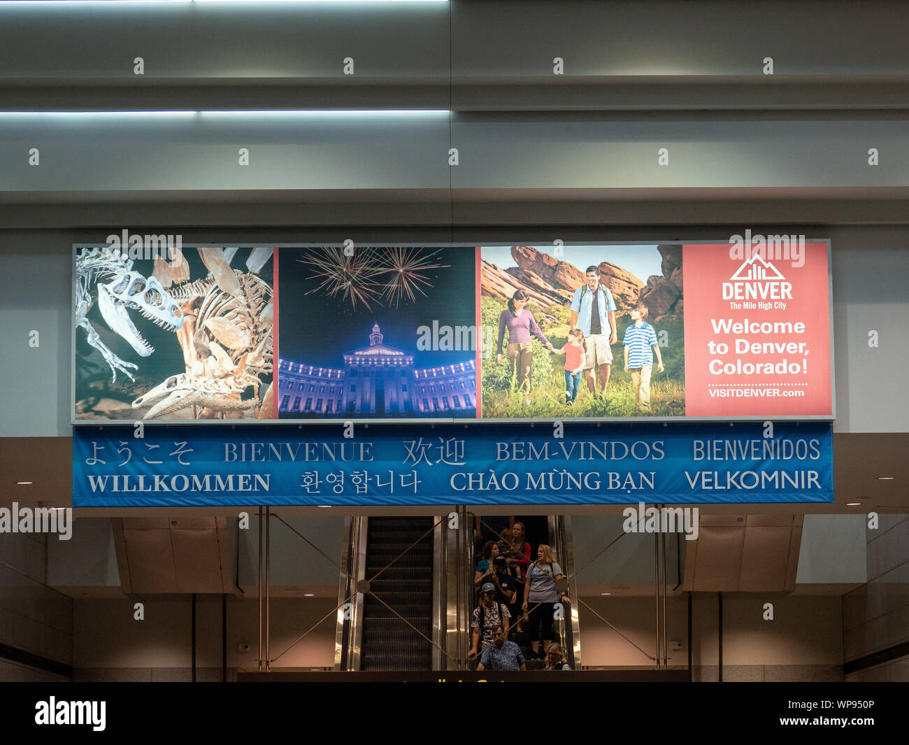 Welcome to Denver, Colorado sign at Denver International Airport DEN ...