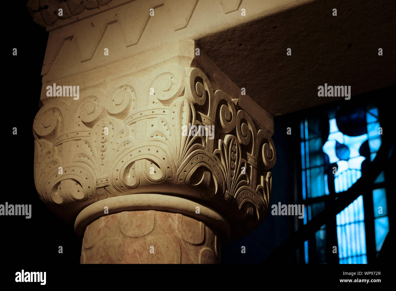 Decorative carved pillar at the underground crypt where Mary died ...