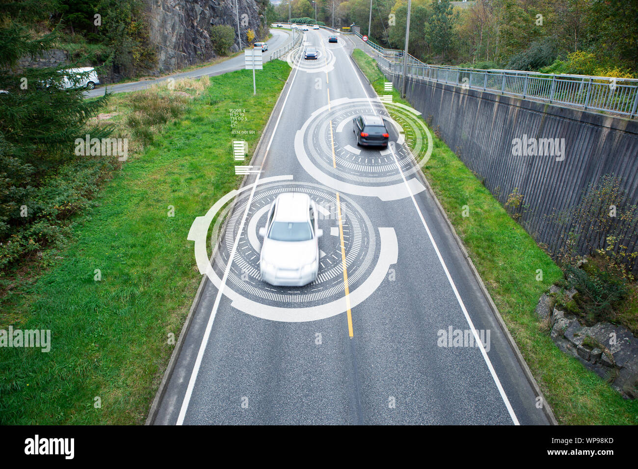 Vehicle to vehicle communication. Data exchange between cars Stock ...