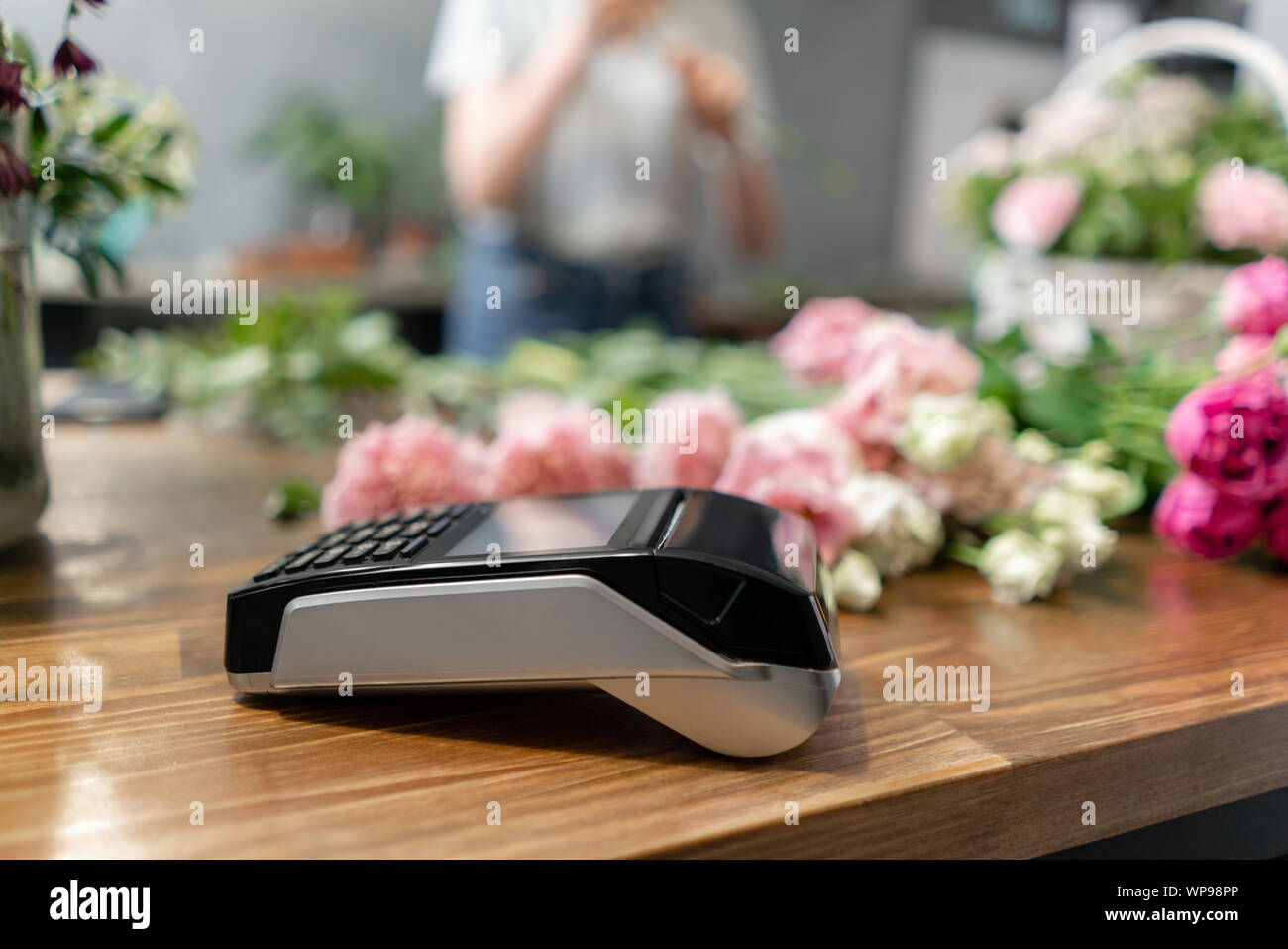 Concept contactless payment. Making payment with smartphone and pos ...