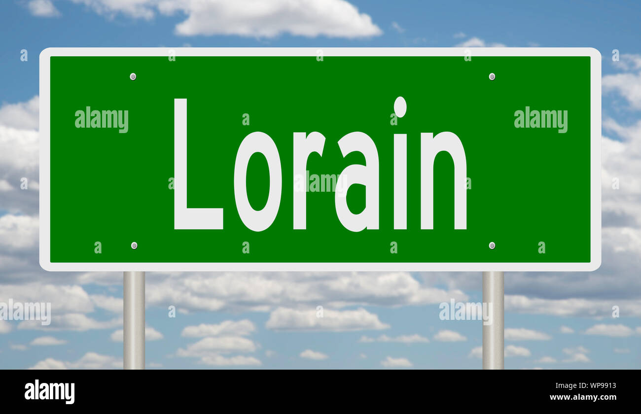 Rendering of a green highway sign for Lorain Ohio Stock Photo - Alamy