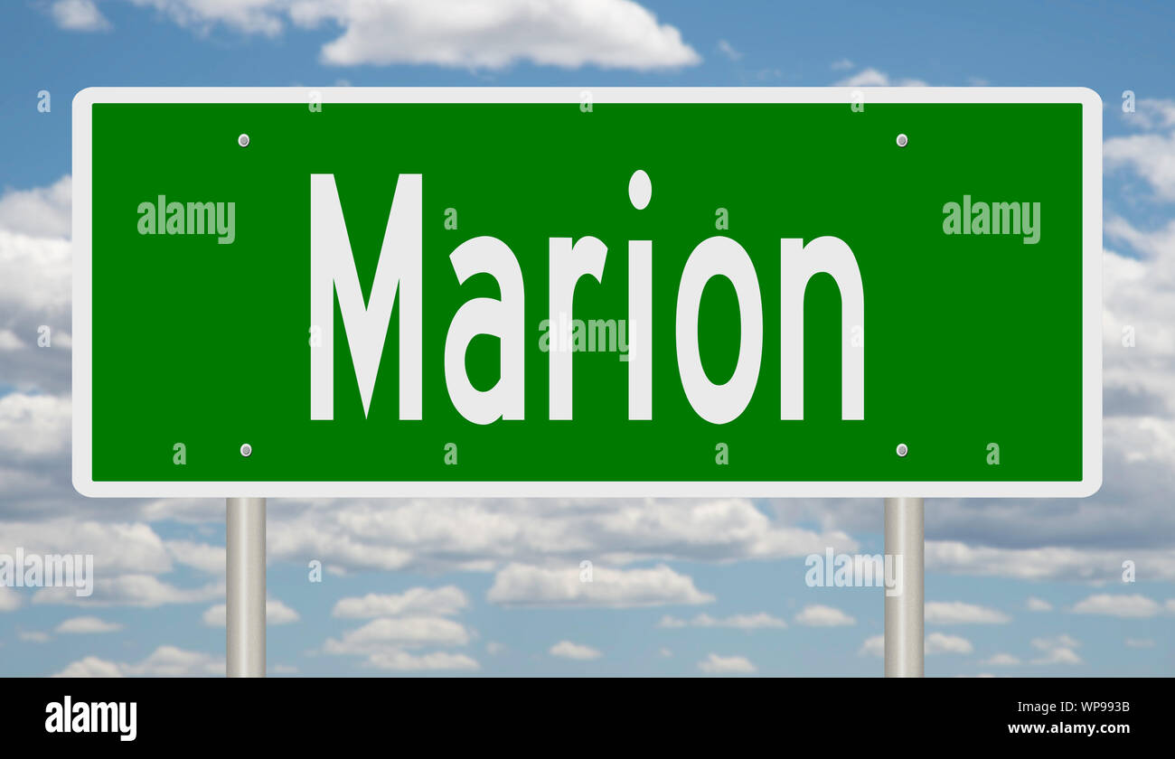 Rendering of a green highway sign for Marion Ohio Stock Photo - Alamy