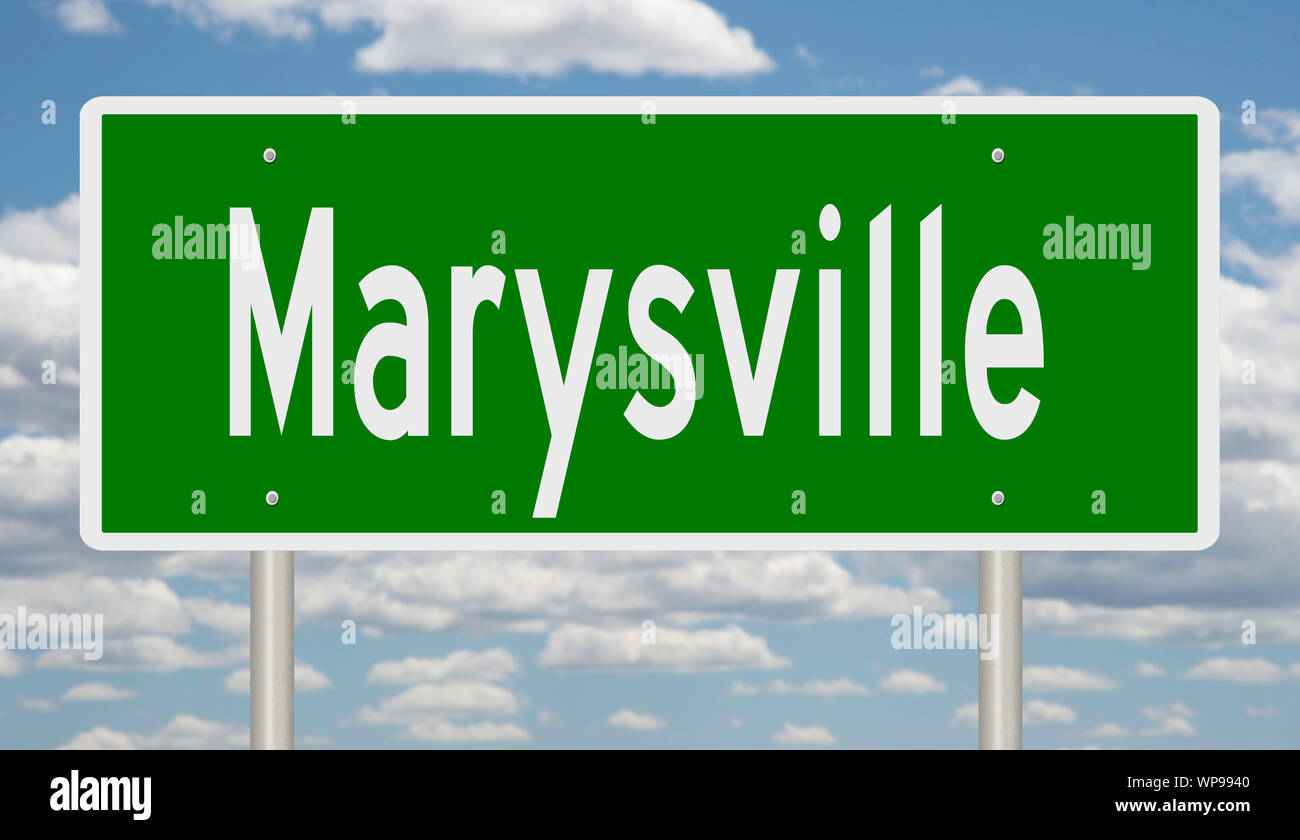 Rendering of a green highway sign for Marysville Stock Photo - Alamy