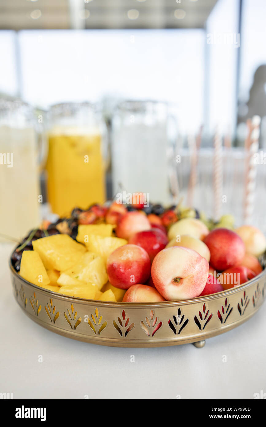 Fresh Fruit platter buffet at business or wedding event venue. Self ...