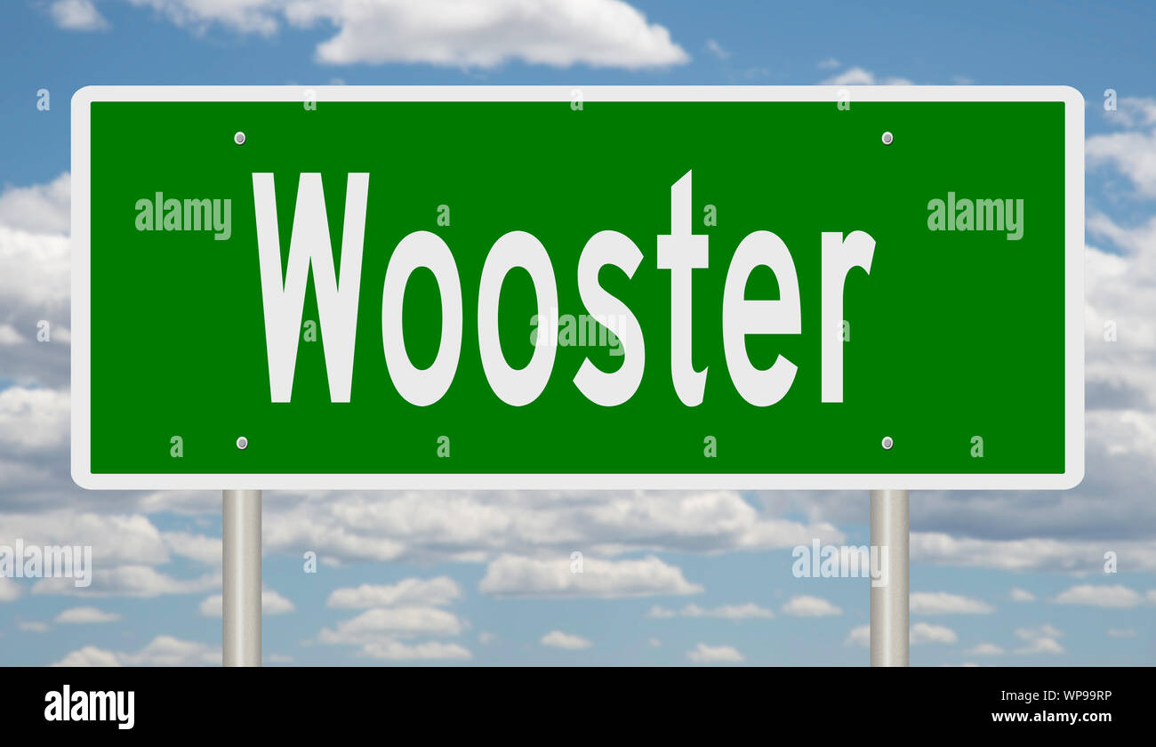 Rendering of a green highway sign for Wooster Ohio Stock Photo - Alamy