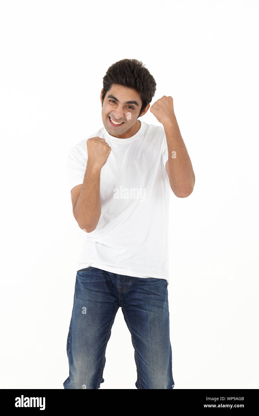 Punching the air white background Cut Out Stock Images & Pictures - Alamy