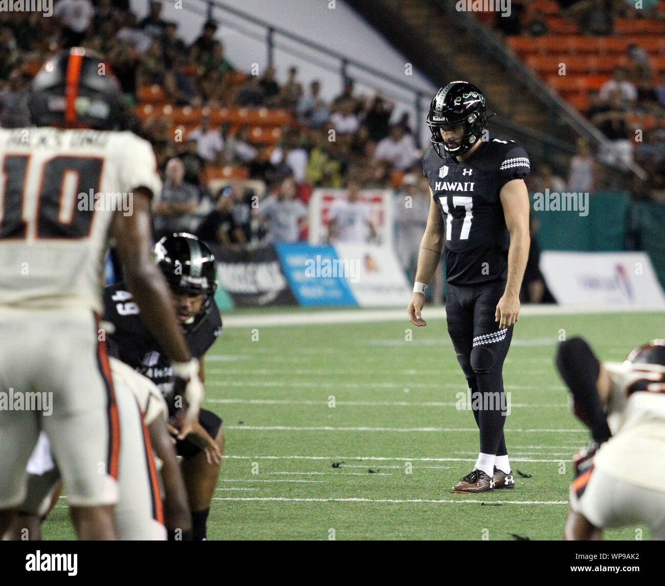 September 7, 2019 - Hawaii Rainbow Warriors place kicker Ryan Meskell ...
