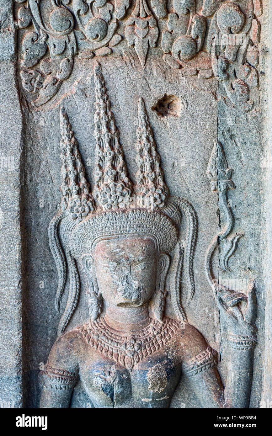 Devatas are characteristic of the Angkor Wat style in Angkor Wat, Siem ...