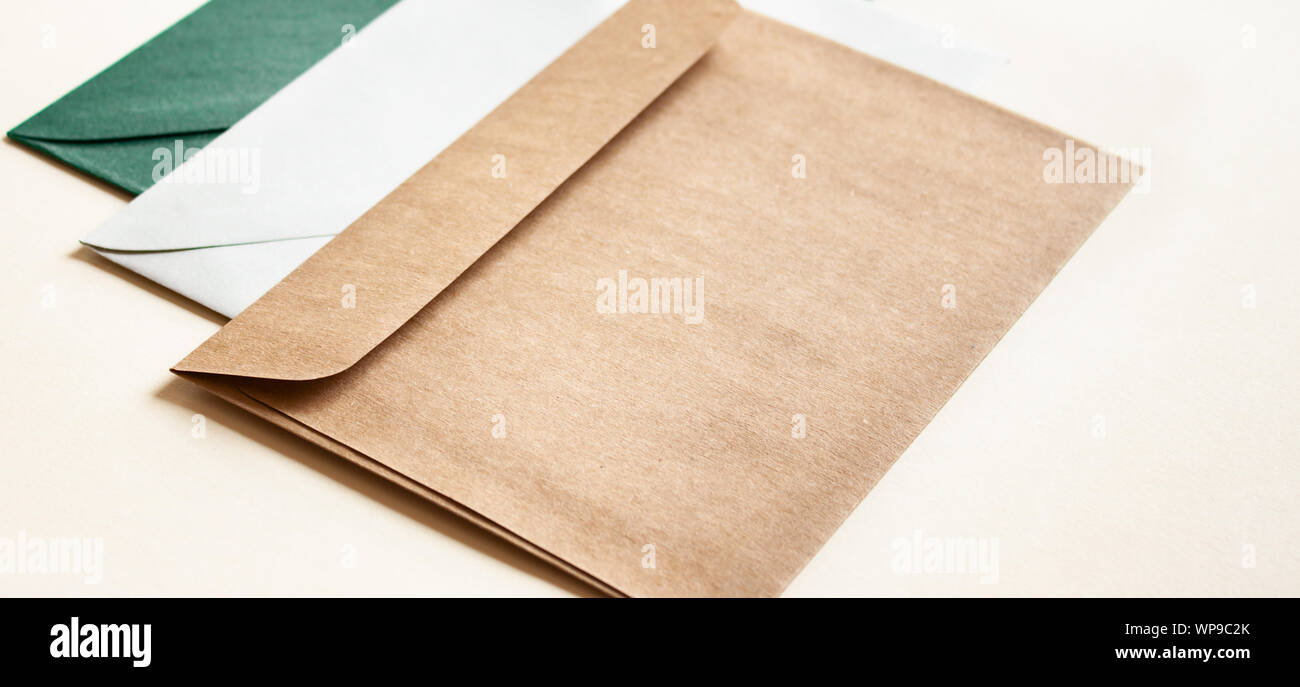 Envelopes on table Stock Photo - Alamy