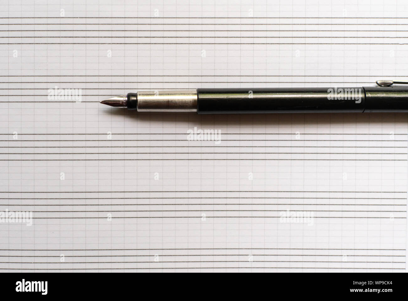 empty blank music notebook with fountain pen, copy space mockup, macro ...