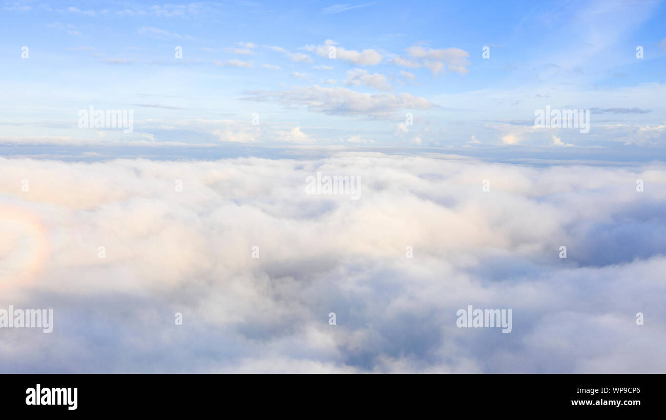 Aerial view White clouds in blue sky. Top view. View from drone. Aerial bird's eye view. Aerial ...