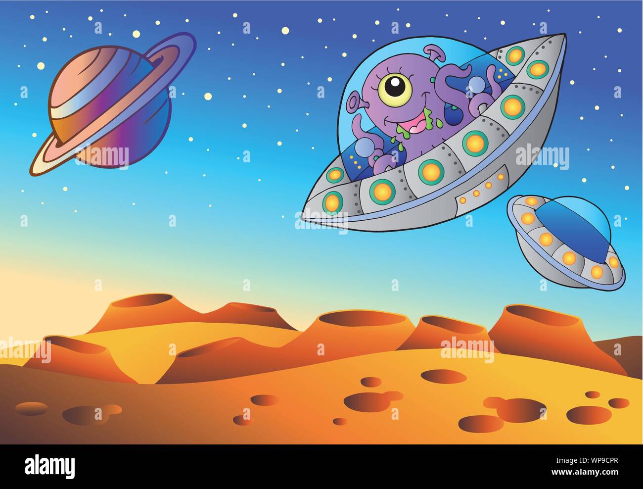 Alien planet landscape flying Stock Vector Images - Alamy