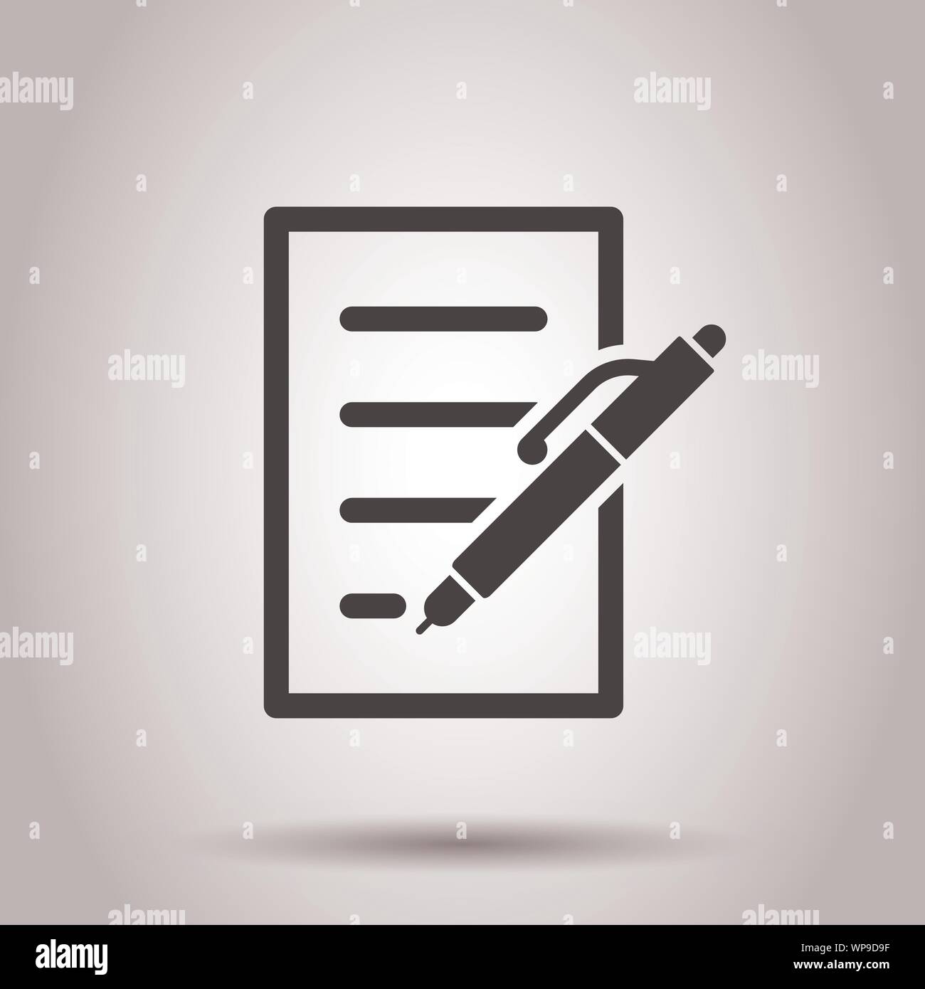 Document with pen icon in flat style. Notepad vector illustration on ...