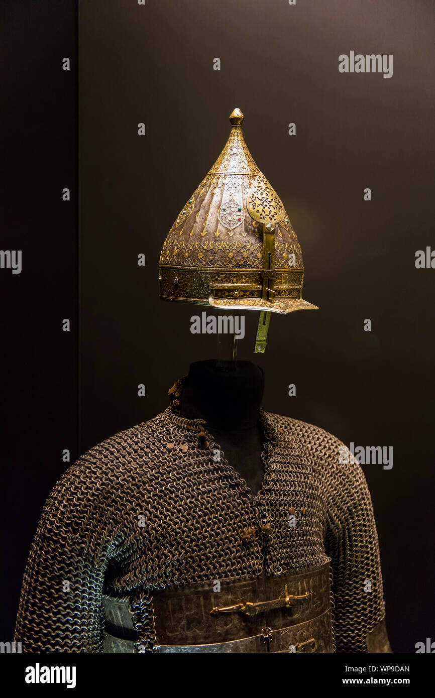 ISTANBUL, TURKEY - JUNE 21, 2019: Armour in the Armory Exhibition Hall ...