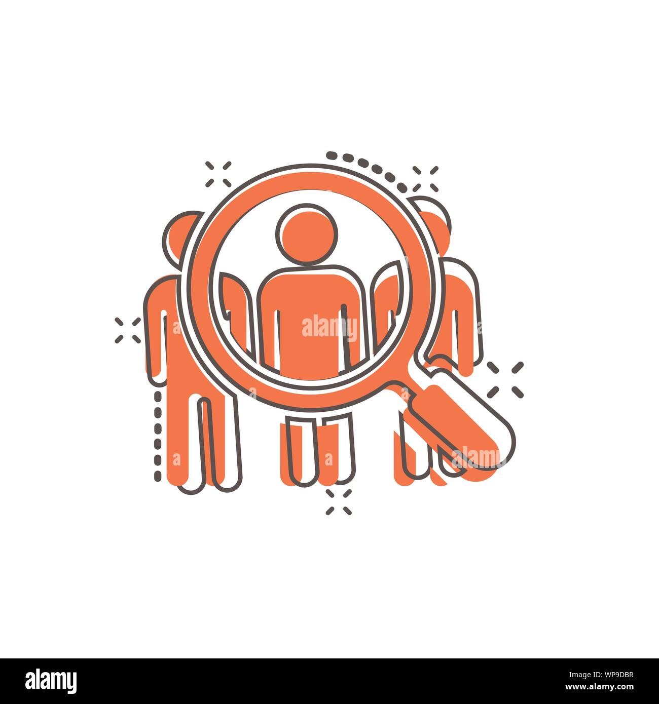 Search job vacancy icon in comic style. Loupe career vector cartoon ...