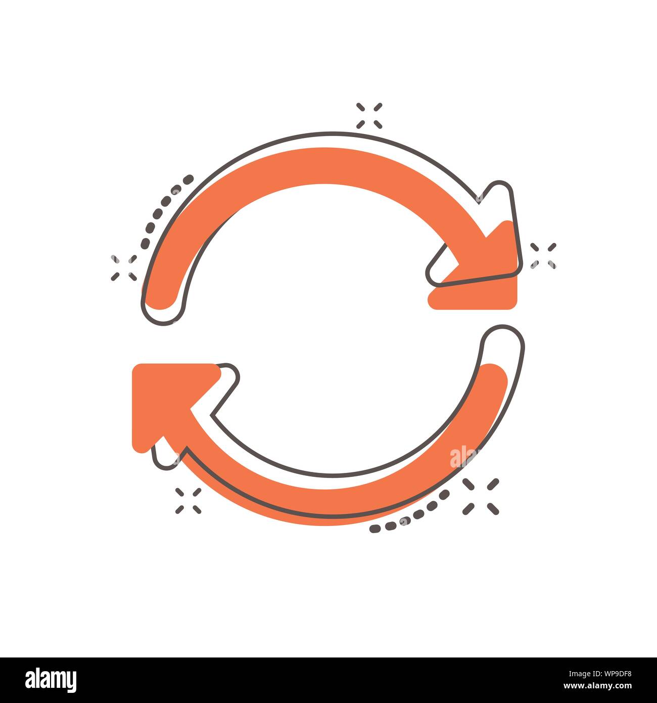 Arrow rotation icon in comic style. Sync action vector cartoon ...