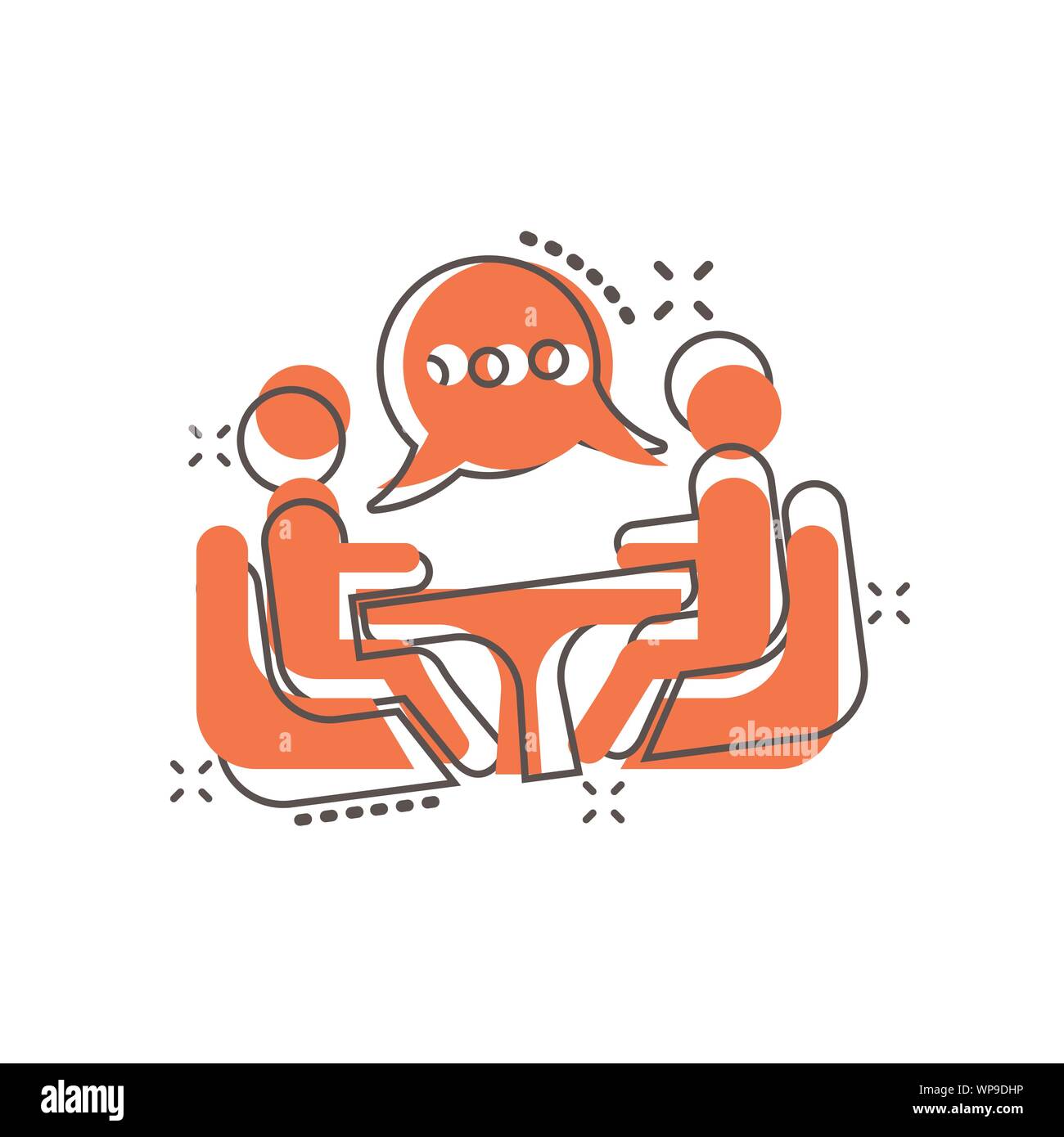 Business consulting icon in comic style. Two people with table vector ...