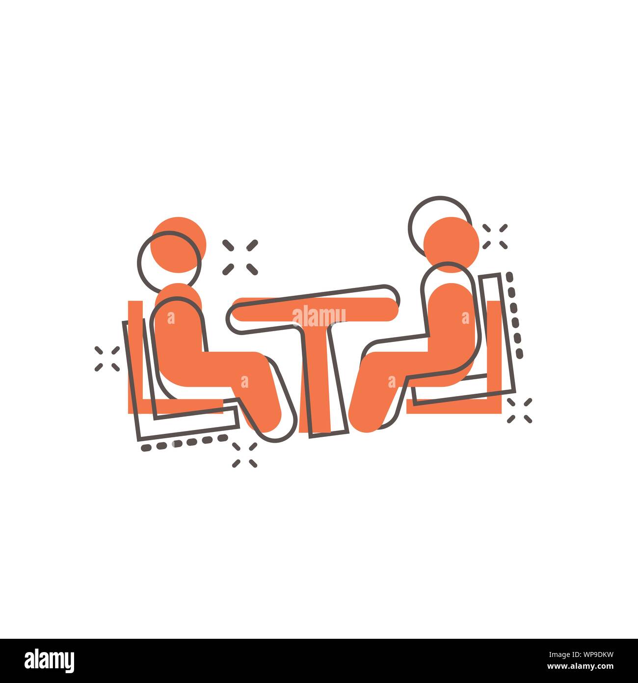Business consulting icon in comic style. Two people with table vector ...