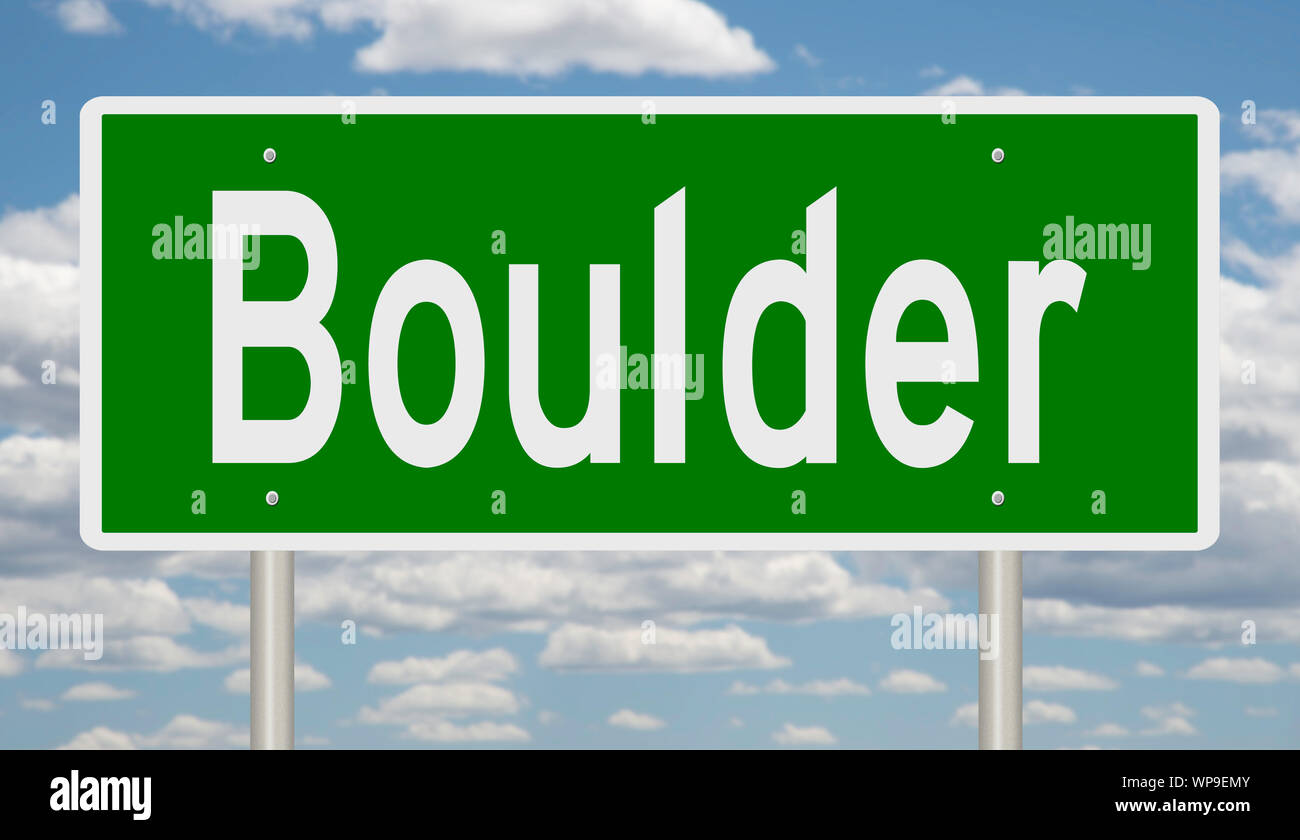 Rendering of a green highway sign for Boulder Colorado Stock Photo - Alamy