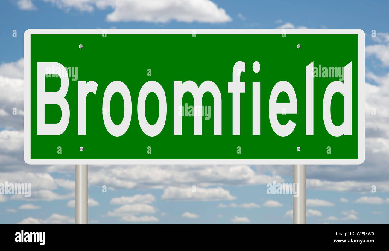Rendering of a green highway sign for Broomfield Colorado Stock Photo ...