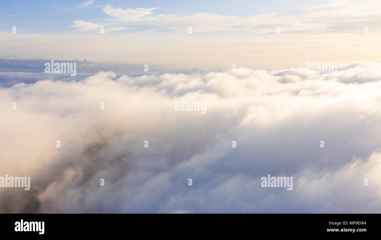 Aerial view White clouds in blue sky. Top view. View from drone. Aerial bird's eye view. Aerial ...