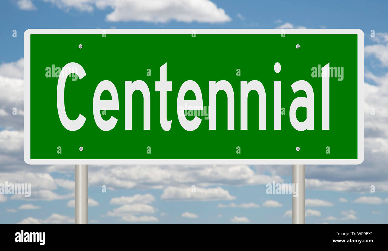 Rendering of a green highway sign for Centennial Colorado Stock Photo ...