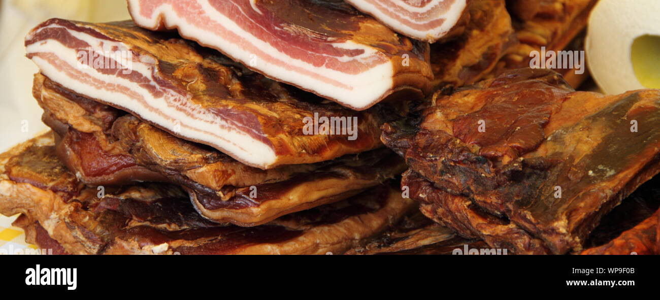 fresh smoked ham on the market Stock Photo - Alamy