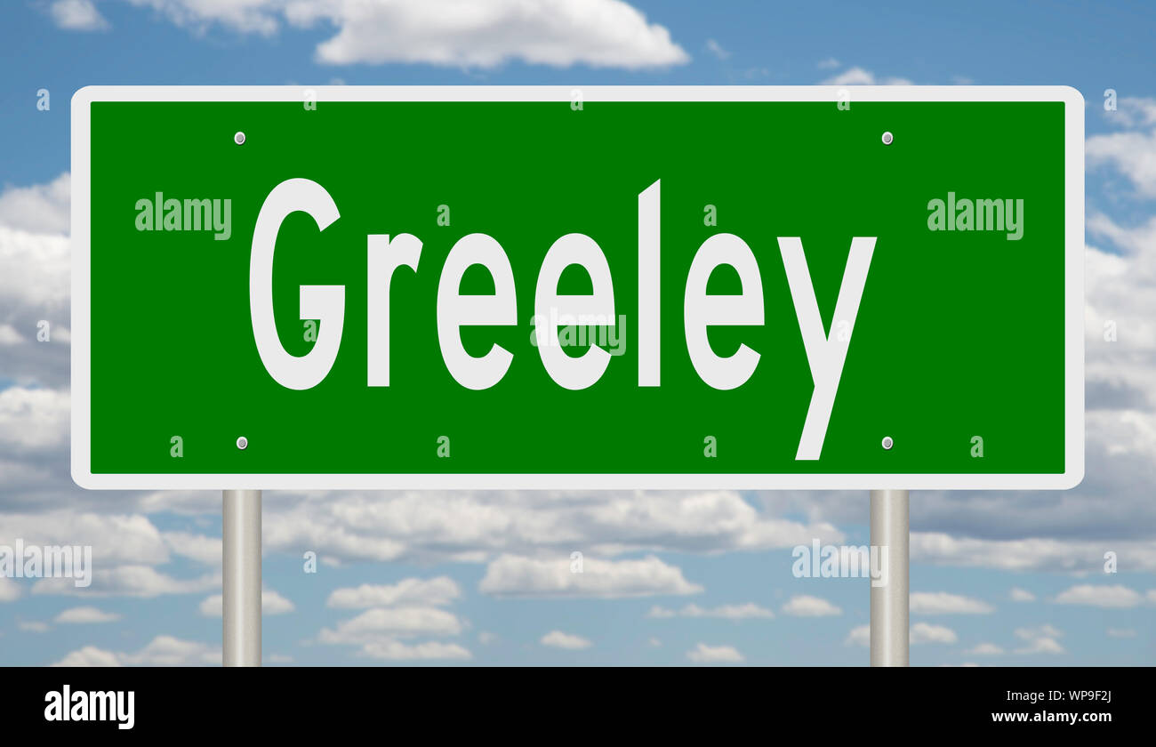 Rendering of a green highway sign for Greeley Colorado Stock Photo - Alamy