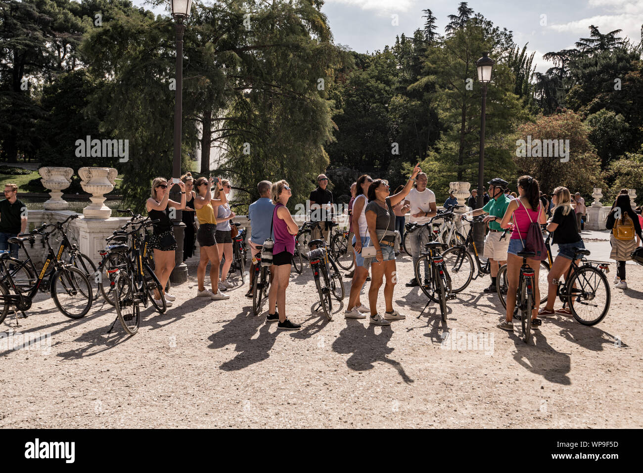 tourists on a cycle tour in a park Stock Photo - Alamy
