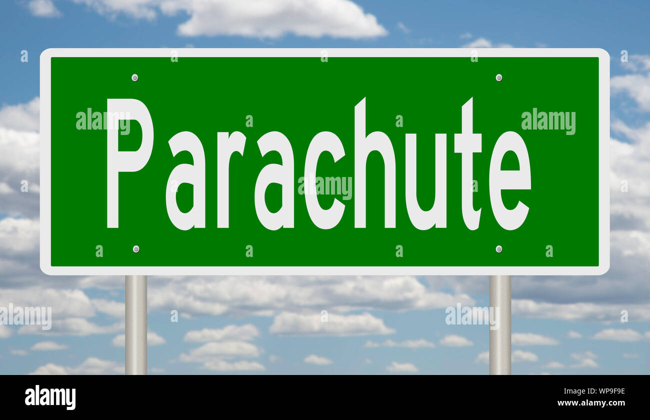 Rendering of a green highway sign for Parachute Colorado Stock Photo ...