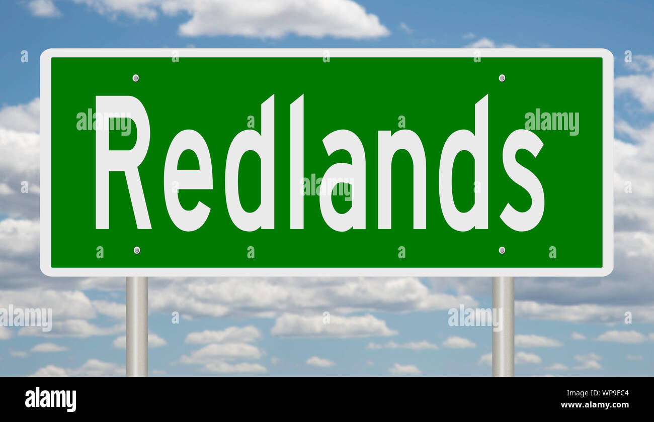 Rendering of a green highway sign for Redlands Stock Photo - Alamy