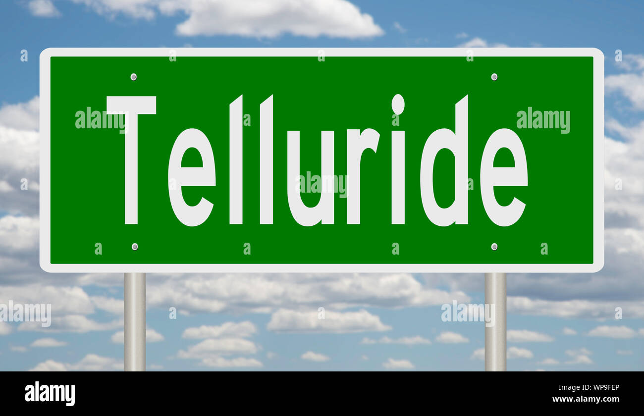 Rendering of a green highway sign for Telluride Colorado Stock Photo ...
