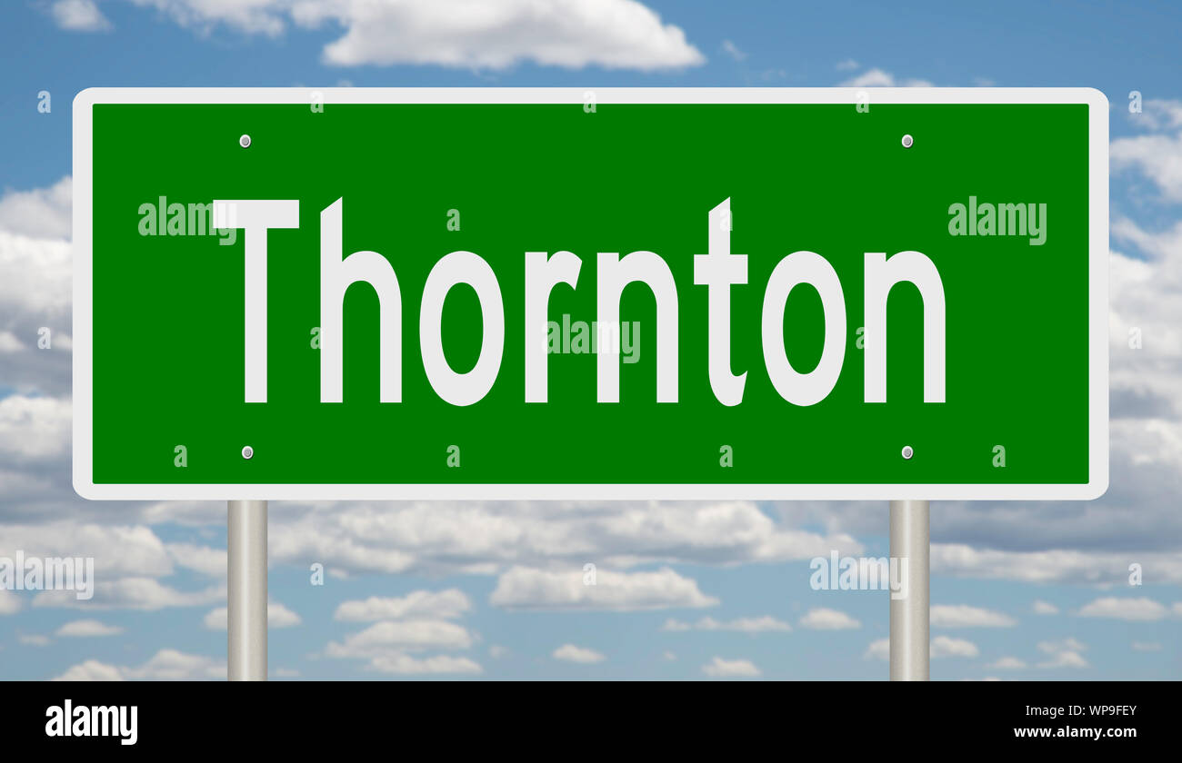 Rendering of a green highway sign for Thornton Colorado Stock Photo - Alamy