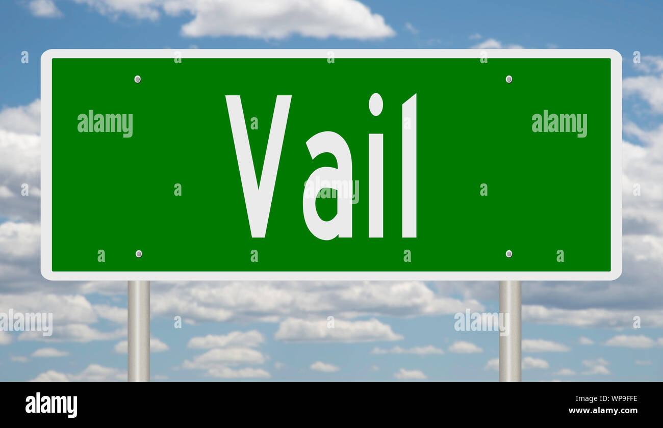 Rendering of a green highway sign for Vail Colorado Stock Photo - Alamy