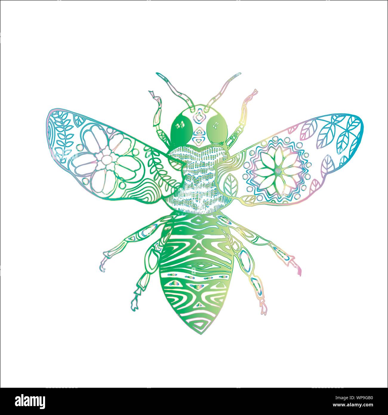 Zentangle style. Color neon illustration of a cosmic bee Stock Vector ...
