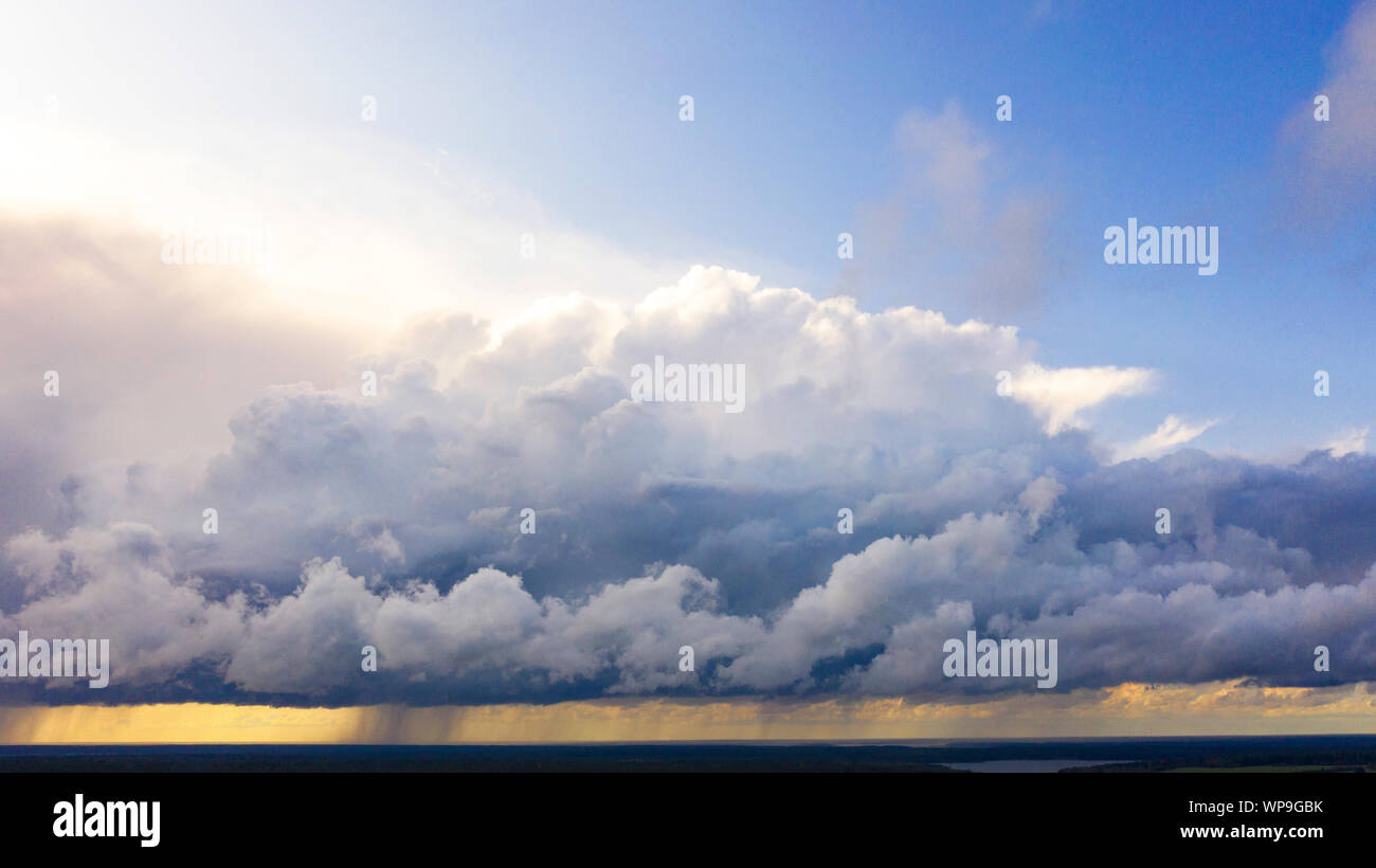 Aerial image of dark Storm clouds over the land. Aerial panorama of ...