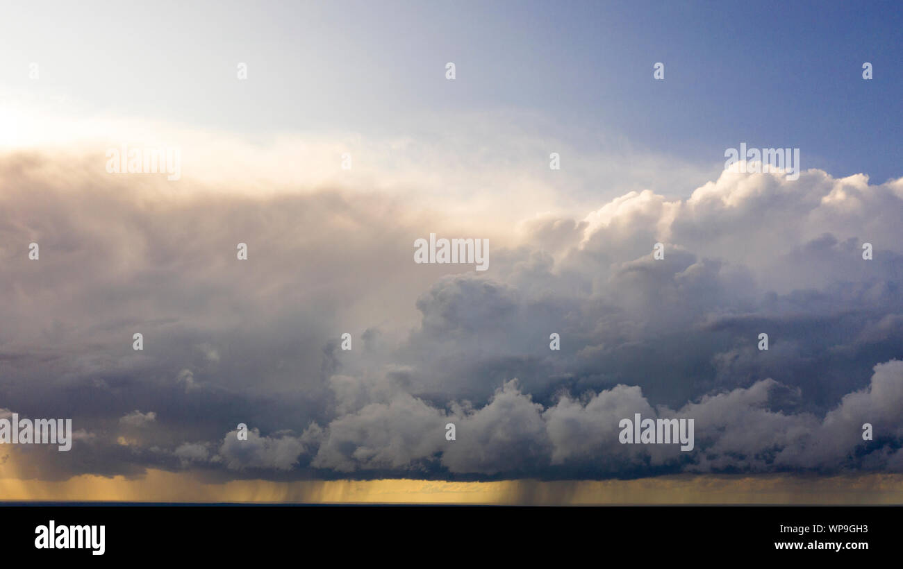 Aerial image of dark Storm clouds over the land. Aerial panorama of ...