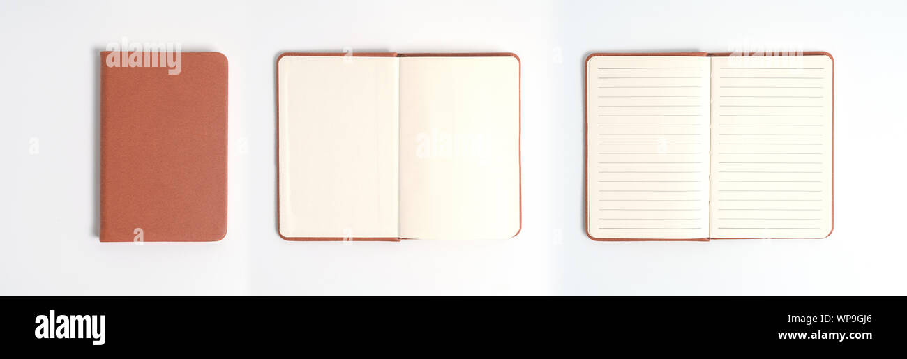 top view blank orange leather diary on white desk Stock Photo - Alamy