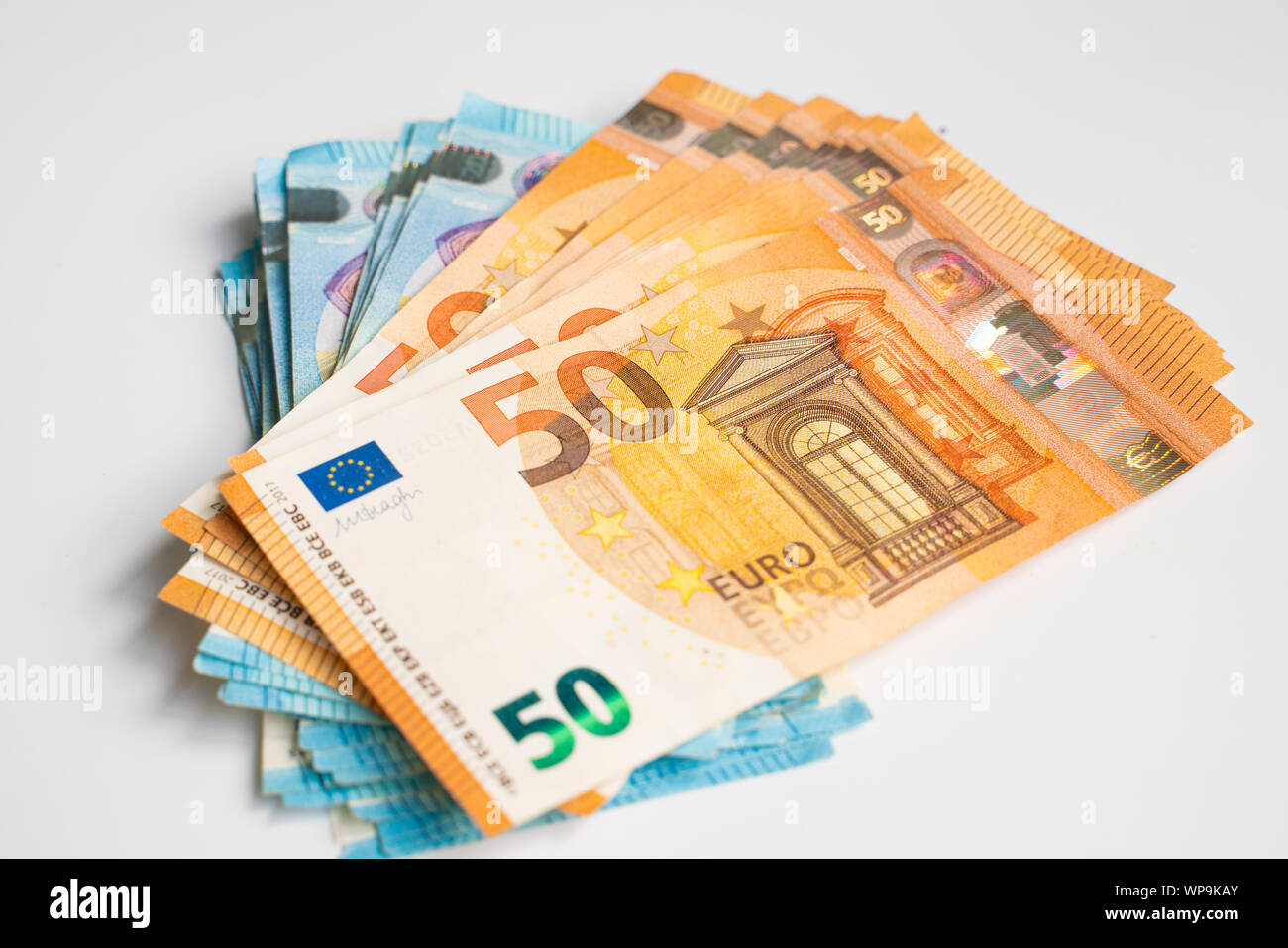 Euro money pile spread on white background, Business funance Stock ...