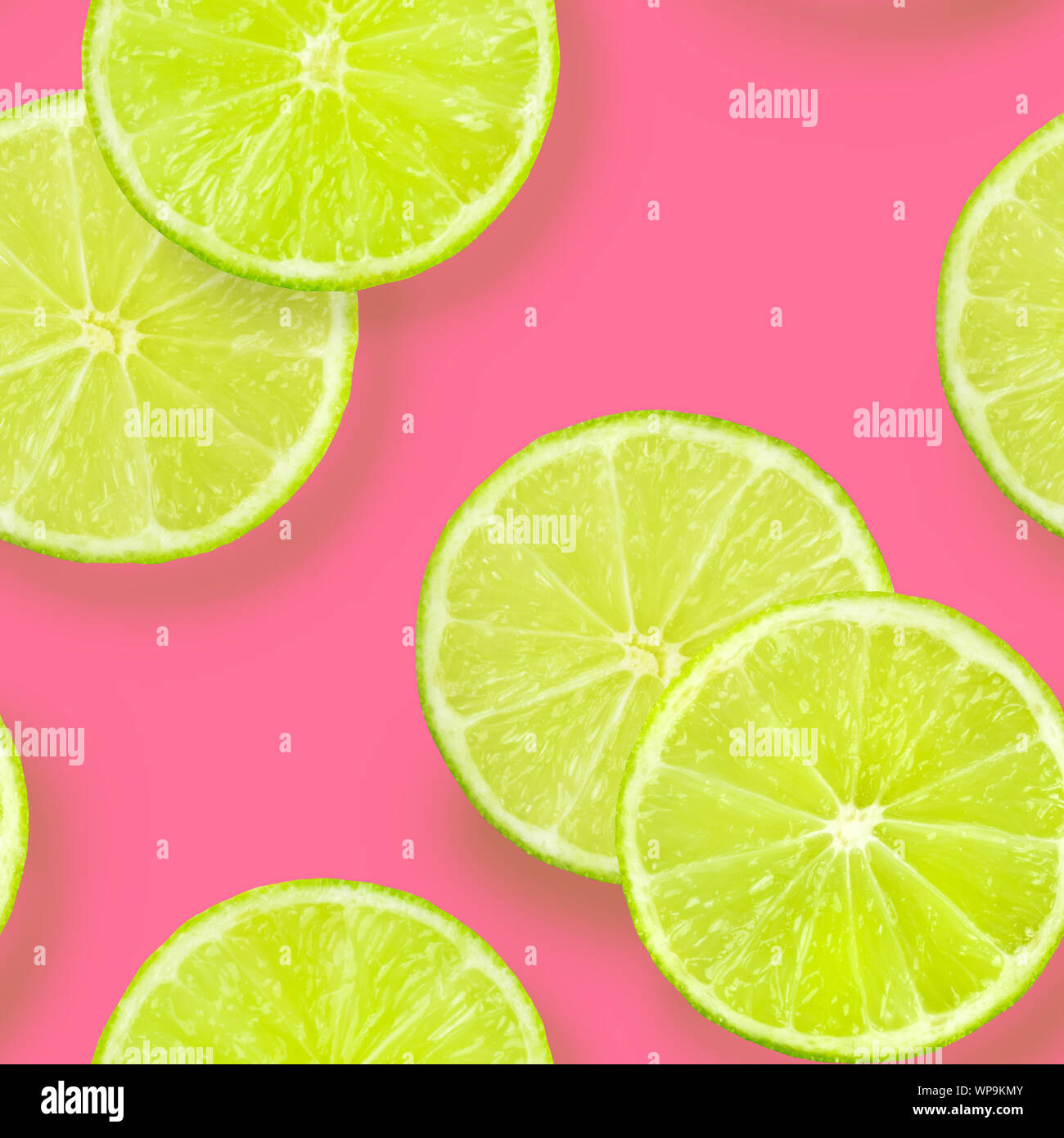 A seamless pattern of lime slices on a vibrant pink background, a ...