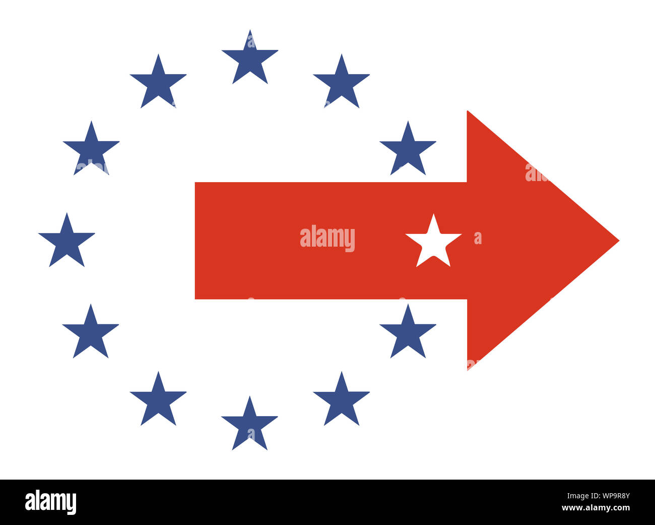 Icon symbolizing Brexit with European union stars and red arrow with ...
