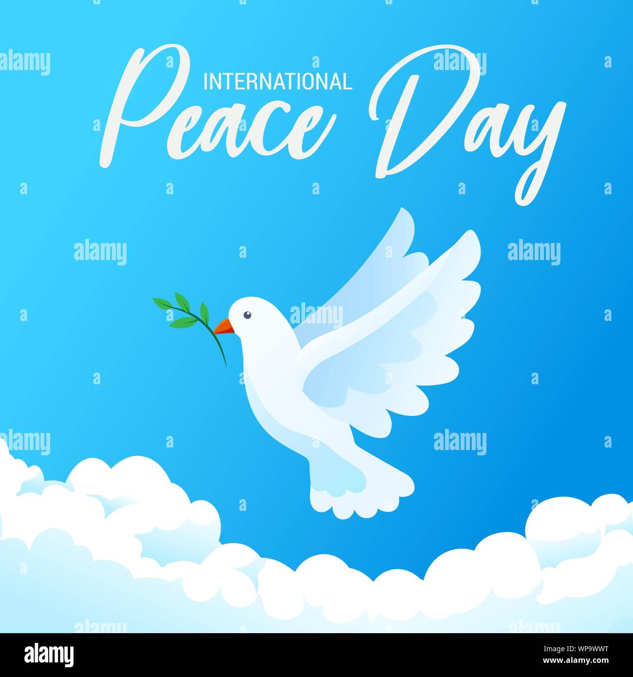 International day of peace banner poster with white bird and olive ...
