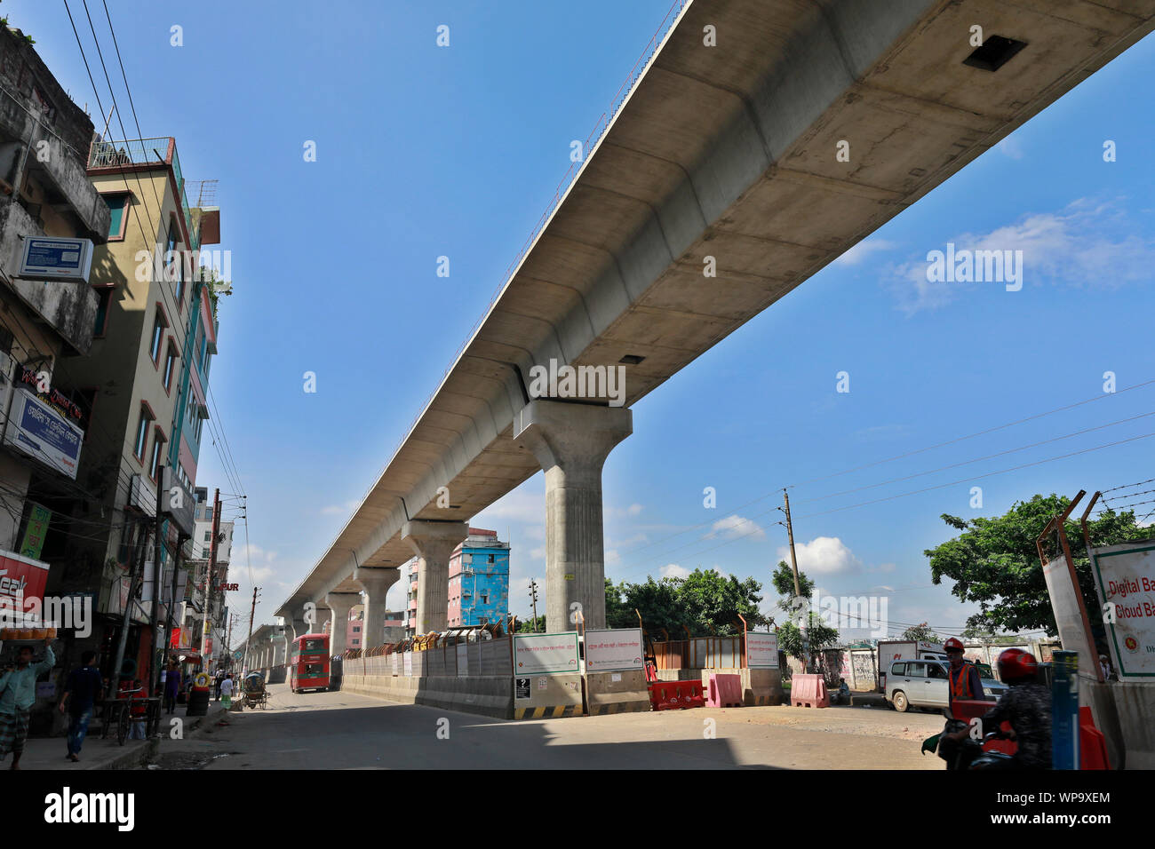 Dhaka, Bangladesh - September 06, 2019: The elevated way for metro rail ...